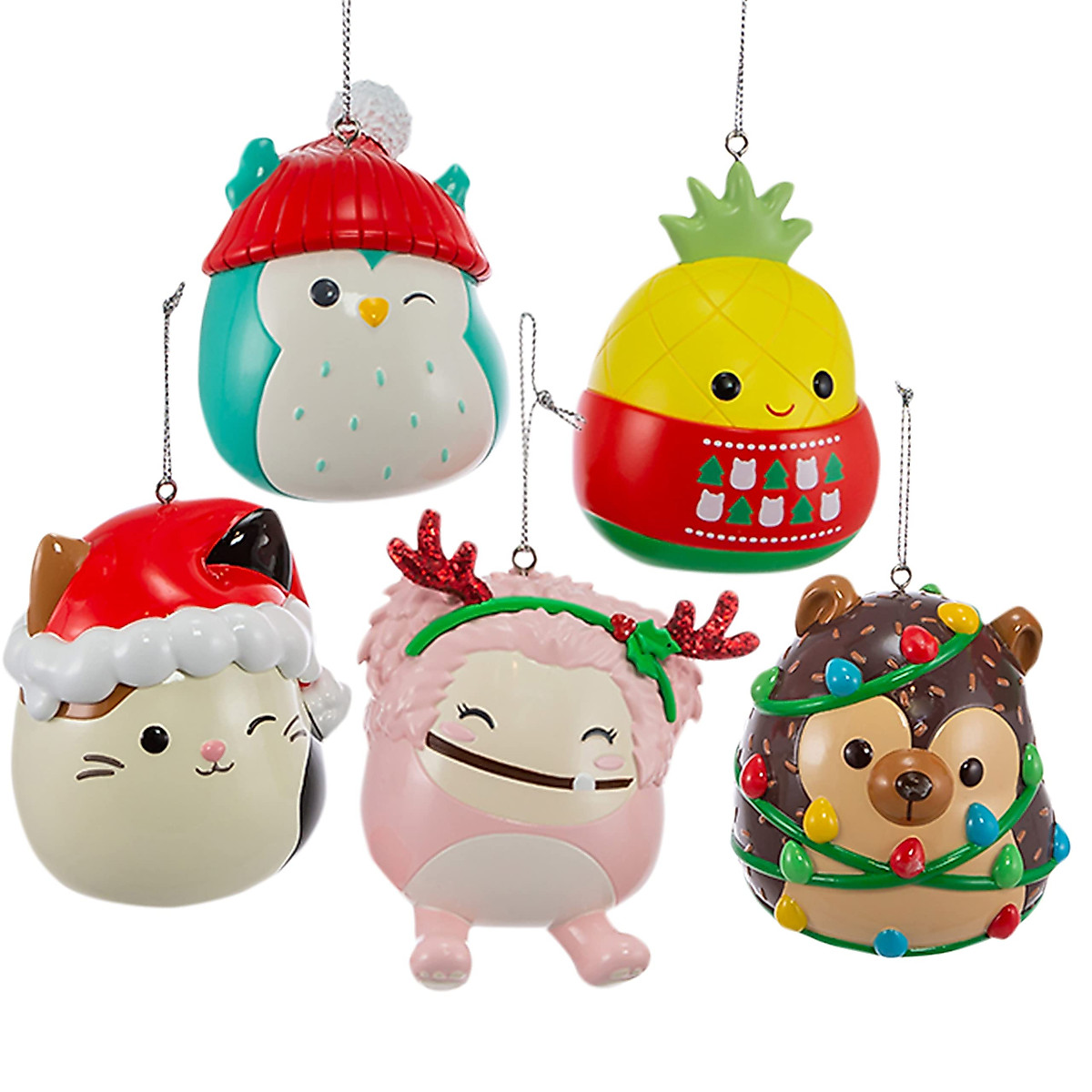 Kurt Adler Squishmallows Christmas Ornament 5-Pack Set - Five Squishmallow Holiday Tree Ornaments - Officially Licensed - Gift for Kids