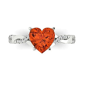Clara Pucci 2.19 ct Heart Cut Twisted Solitaire Halo Red Simulated Diamond Engagement Promise Anniversary Bridal Ring 18K White Gold 7.5