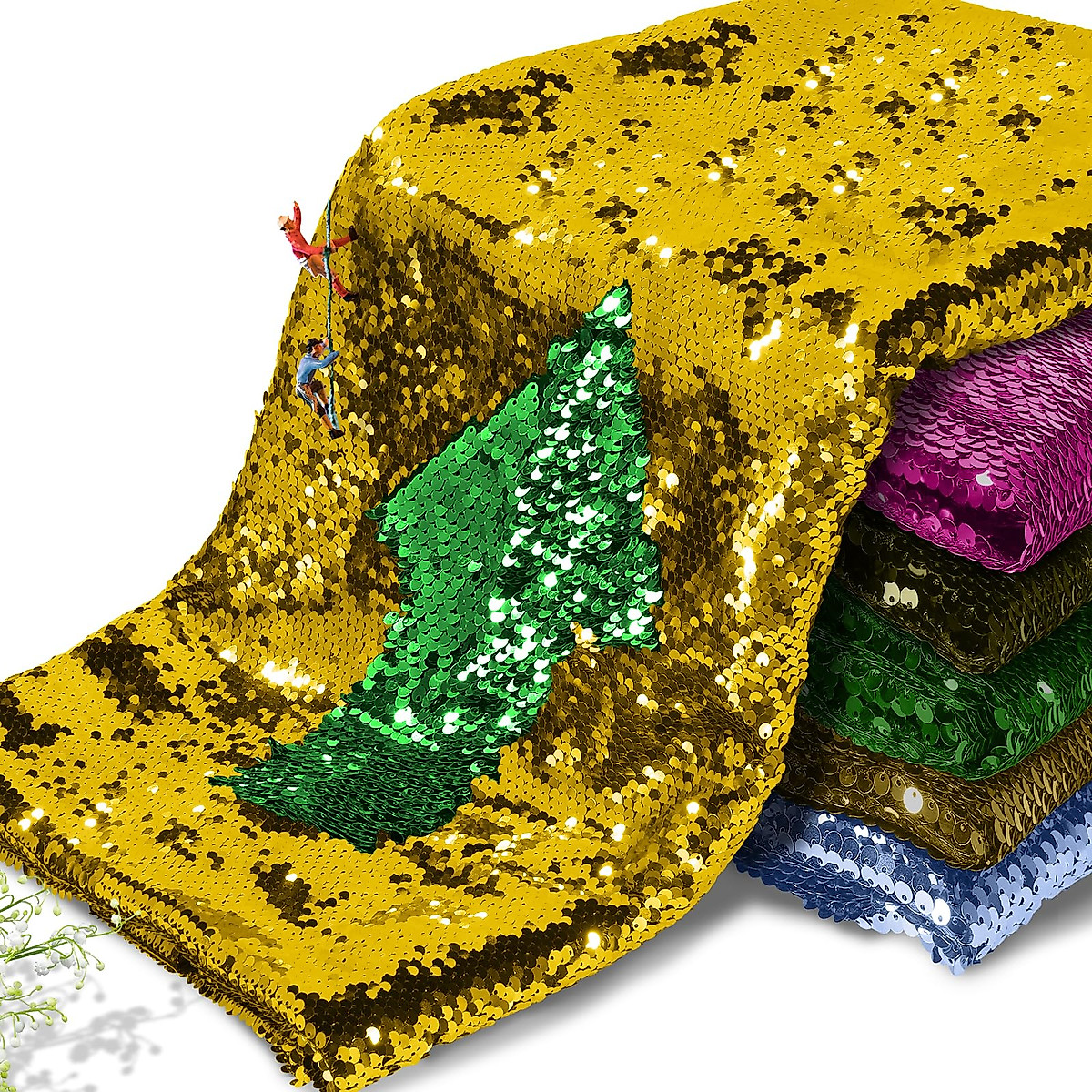 Manyshofu Mermaid Sequin Fabric Shimmer Reversible Sequin Fabric, Wall Flip Sequin Fabric Mesh Glitter Fabric for Sewing DIY Graffiti Wedding Half of Yard - Two Tone Emerald Green & Gold