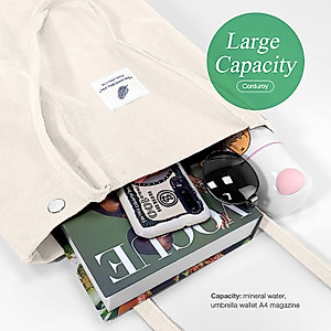LHMTQVK Corduroy Tote Bags for Women, Large Capacity Corduroy Bag Reusable Grocery Shoulder Bag with Inner Pockets (Beige)