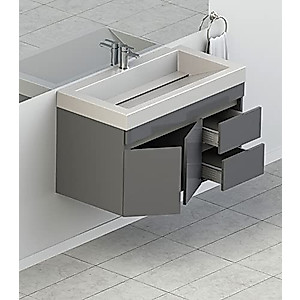Lift Bridge Kitchen & Bath Assembled Wall-Mount Floating Bathroom Vanity with White Cultured Marble Top Sink Set, 37 in. W x 19 in. D x 29 in. H in Gray with Viteli + Genova Top