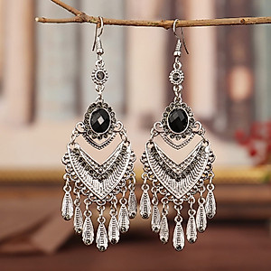 Women Dangle Earrings, 1 Pair Hook Earrings Vintage Ethnic Style Elegant Hollow Delicate Drop Earrings for Travelling Drop Earrings Women Beauty (Colour Name : Green) (Red b)