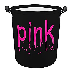 I Love Pink Laundry Hamper Round Canvas Fabric Baskets with Handles Waterproof Collapsible Washing Bin Clothes Bag