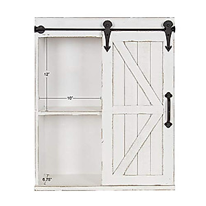 Kate and Laurel Cates Modern Farmhouse Decorative Wood Wall Storage Shelving Cabinet with Sliding Barn Door, Rustic White