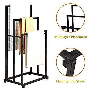 HAHRIR Black Metal 3-Tiers Stainless Steel Towel Racks ,Freestanding Towel Holder for Bathroom Accessories Organizer，for Bath Storage & Hand Towels&Washcloths& Blanket Rack