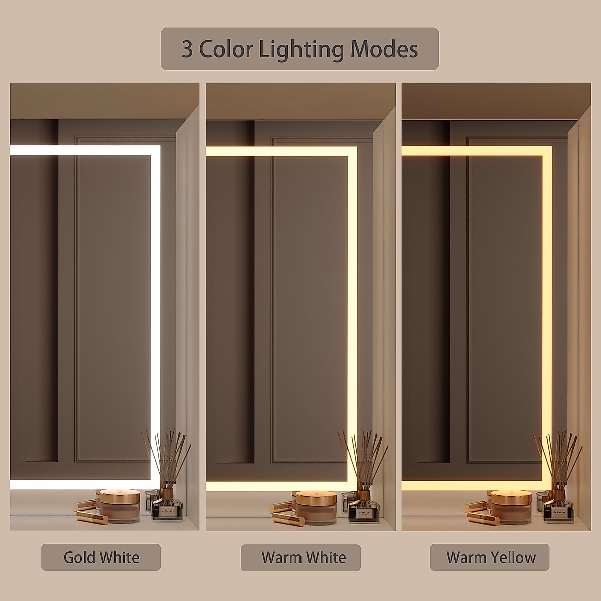 HUAHUU Vanity Desk with LED Lights Mirror & Power Outlet, 3 Lighting Colors Vanity Desk with 5 Drawers, Makeup Vanity Set and Cushioned Stool for Bedroom, White