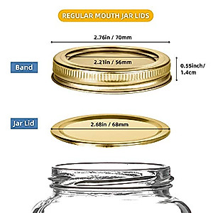 MAEXUS 24 Pcs Canning Lids, 12 Jar Rings + 12 Canning Lids Regular Mouth Mason Jar Lids, Split-Type Metal Mason Jar Lids for Ball, Kerr Jars (Golden)