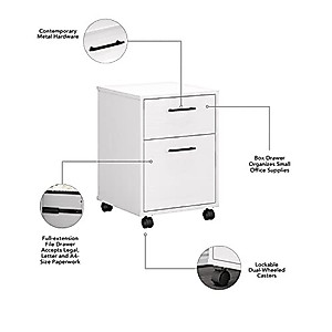 Bush Furniture Key West Rolling Cabinet | Cart for Home Office | 2 Drawer File on Wheels, 15.51"W x 15.75"D x 22.28"H, Pure White Oak
