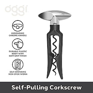 OGGI Wine Bottle Opener, Self Pulling Corkscrew - Self-Centering Non-Stick Wine Opener Cork Screwer, Effortless Wine Corker - Black 8.5"