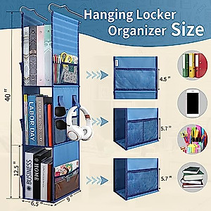 Annecy Locker Organizer for School, Work, Gym, and Closet, 3 Shelf Hanging Locker Accessories for Girls Boys, Adjustable School Locker Shelf from 3 to 2 Shelves, Navy Blue