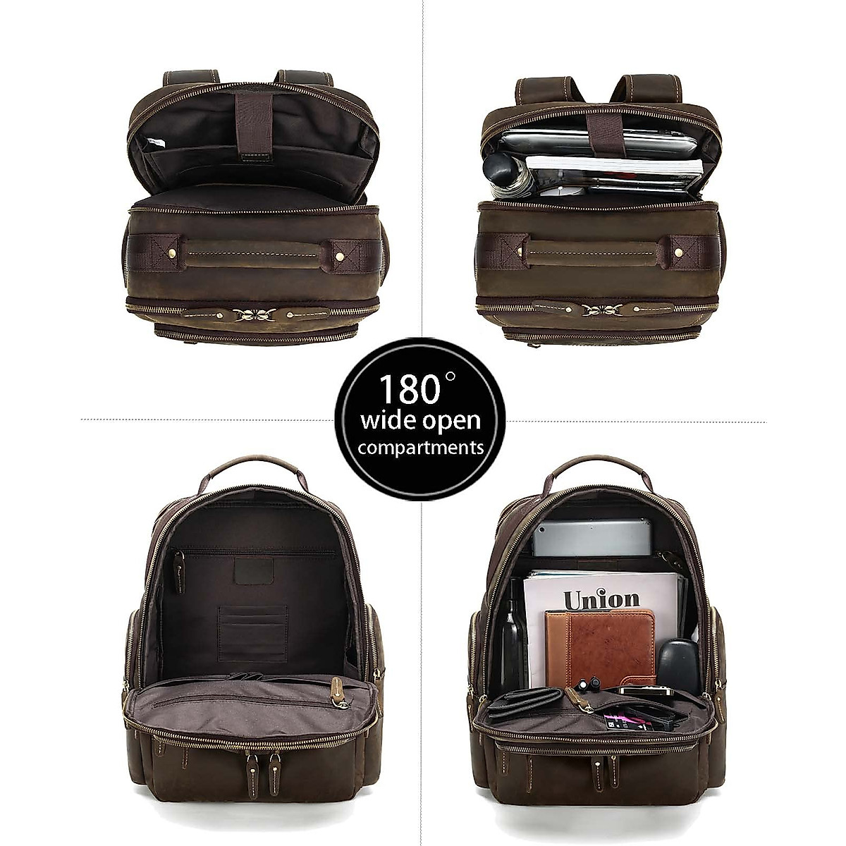 Taertii Vintage Genuine Leather Backpack for Men, 16'' Macbook Travel Hiking School Bag Daypack 30L - Brown