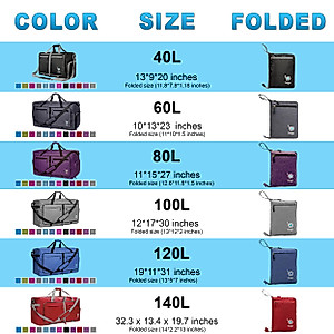 Bago Travel Duffel Bags for Traveling Women & Men- Foldable Weekender Bag - 80L 27" Large Duffle Bag For Travel & Camping Bag - Packable Lightweight Overnight Luggage bag (SnowDepPurple)