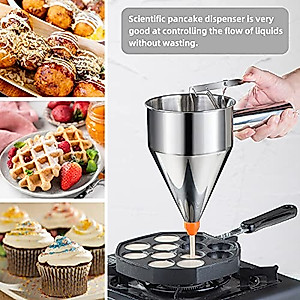 Choxila 40oz Pancake Batter Dispenser, Stainless Steel 4 Caliber Funnel Cake Dispenser with Stand Great for Pancakes, Cupcakes and Baked Goods