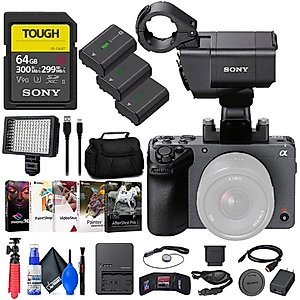 Sony FX30 Digital Cinema Camera with XLR Handle Unit (ILME-FX30) + 64GB SF-G Tough Card + Bag + 2 x NP-FZ100 Compatible Battery + LED Light + External Charger + Corel Photo Software + More (Renewed)