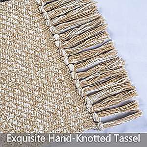 Boho Bathroom Rug 2'x 3', Khaki/Cream Hand- Woven Cotton Reversible Small Entryway Rug with Tassels Machine Washable Rug for Kitchen/Laundry/Doorway Porch Throw Floor Mat