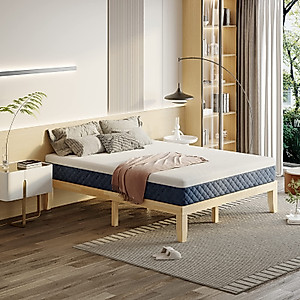 KOMFOTT 14 Inches Wood Platform Bed Frame King Size, Solid Wood Mattress Foundation with Rubber Wood Frame, Strong Poplar Wood Slat Support, No Box Spring Needed, Bed Frame (Natural)