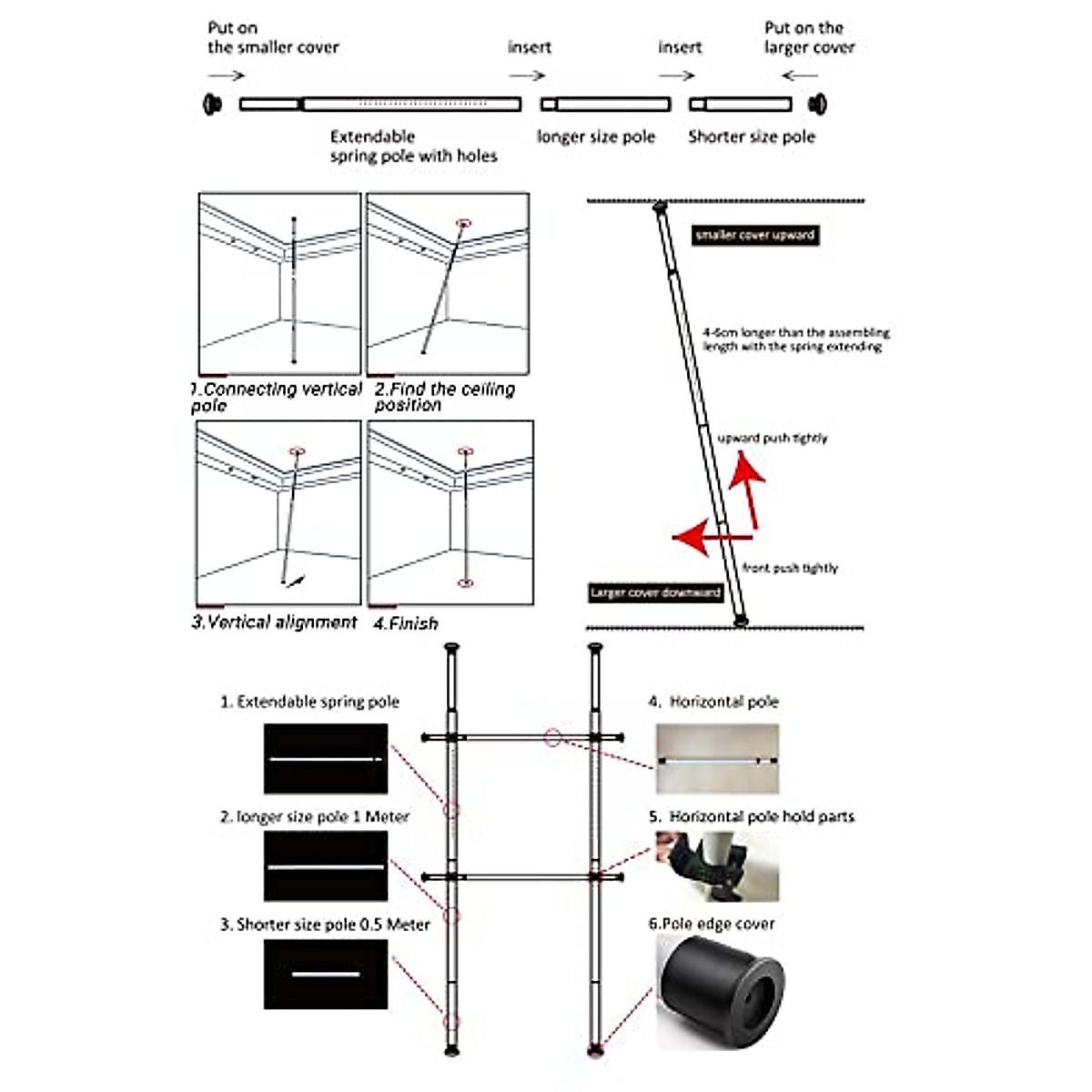 tonchean Floor to Ceiling Clothing Rack Tension Rod Clothes Rack Double 2-Tier Adjustable Clothes Garment Rack Heavy Duty Closet Organizer System
