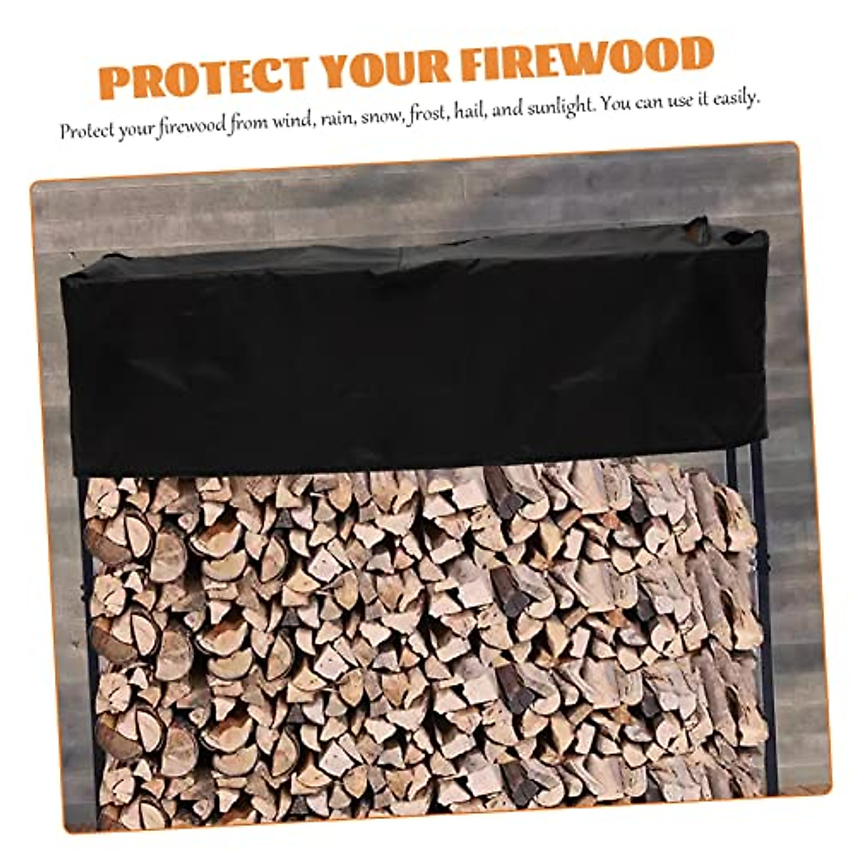 CLISPEED 4pcs Rainproof for Storage Protection Rain Cloth Stand Fireplace Cover Black Holder Fire Log Pit Rack Hoop Protector Garden Logs Duty Outdoor Oxford Heavy Covering Household Sun