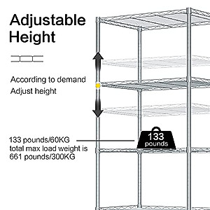 ZTBGY 5 Tier Storage Rack Adjustable Wire Shelving Unit Rack Shelf with Leveling Feet Steel Organizer Rack for Laundry Bathroom Kitchen Pantry Closet (21.6L x 12W x 59.1H) (Silver)