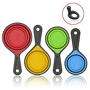 Measuring Cups and Spoons set, Collapsible Measuring Cups, 8 piece Measuring Tool Engraved Metric/US Markings for Liquid & Dry Measuring, Space Saving, BPA Free Silicone, Colorful
