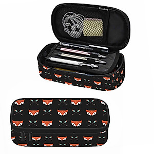 Xuwenz Fox Pencil Holder Bag Feather Arrows Cross Cunning Animal Black Pencil Case College Office School for Teens Boy Girl