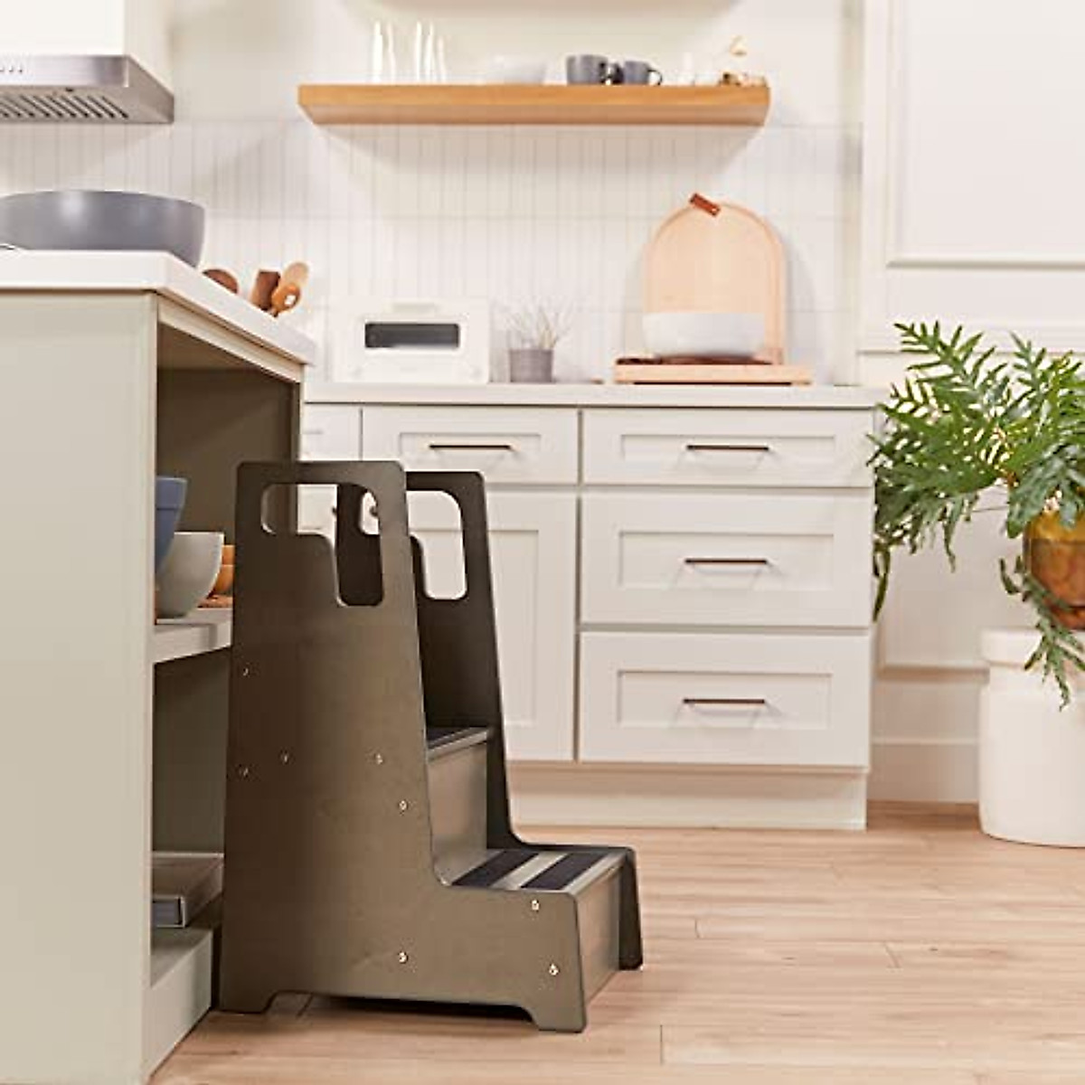 ECR4Kids Reach-Up Step Stool with Handles, Kids Furniture, Grey Wash