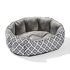 LUCKITTY 25 Inch Large Cat Bed,Soft Velvet & Waterproof Oxford Two-Sided Cushion, Easy Washable,Oval Geometric Pet Beds for Indoor Big Cats or Small Dogs, Grey Footprints Pattern