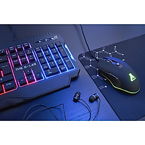 G-LAB Combo Helium - 4-in-1 Gaming Bundle - Backlit QWERTY Gamer Keyboard, 3200 DPI Gaming Mouse, in-Ear Headphones, Non-Slip Mouse Pad - PC Mac PS4 PS5 Xbox One Gamer Pack