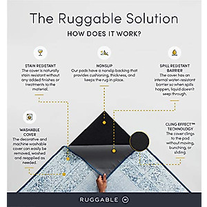 RUGGABLE Zinnia Washable Rug - Perfect Boho Area Rug for Living Room Bedroom Kitchen - Pet & Child Friendly - Stain & Water Resistant - Blue 3'x5' (Standard Pad)