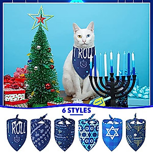 6 Pieces Hanukkah Dog Bandana Jewish Star Bandanas Chanukah Menorah Pet Scarf Set Kerchief Gift for Dog Pet Holiday Costume Clothes Accessories