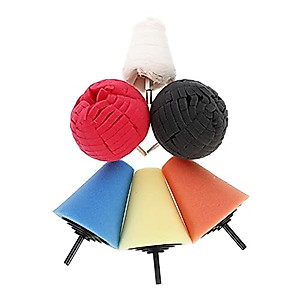 SEWACC 6PCS/ Set Car Buffers and Polishers Kit for Drill, Buffing Polishing Pads Drill Polishing Wheel Sponge Ball for Car Wheel Hub Cleaning