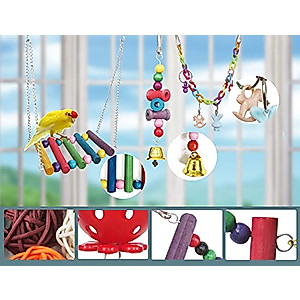 MEWCOOSS 16 PCS Bird Parakeet Toys-Colorful Birds Parrot Swing Chewing Toys-Bird Cage Toys for Parakeets, Conure, Cockatiel, Love Birds and Other Small Birds