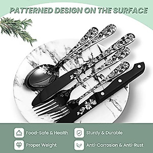 MOVNO 24-Piece Black Silverware Set, Food-Grade Stainless Steel Black Flatware Cutlery Set Service for 4, Durable Metal Tableware Utensils Set with Fork Spoon Knife, Mirror Polished