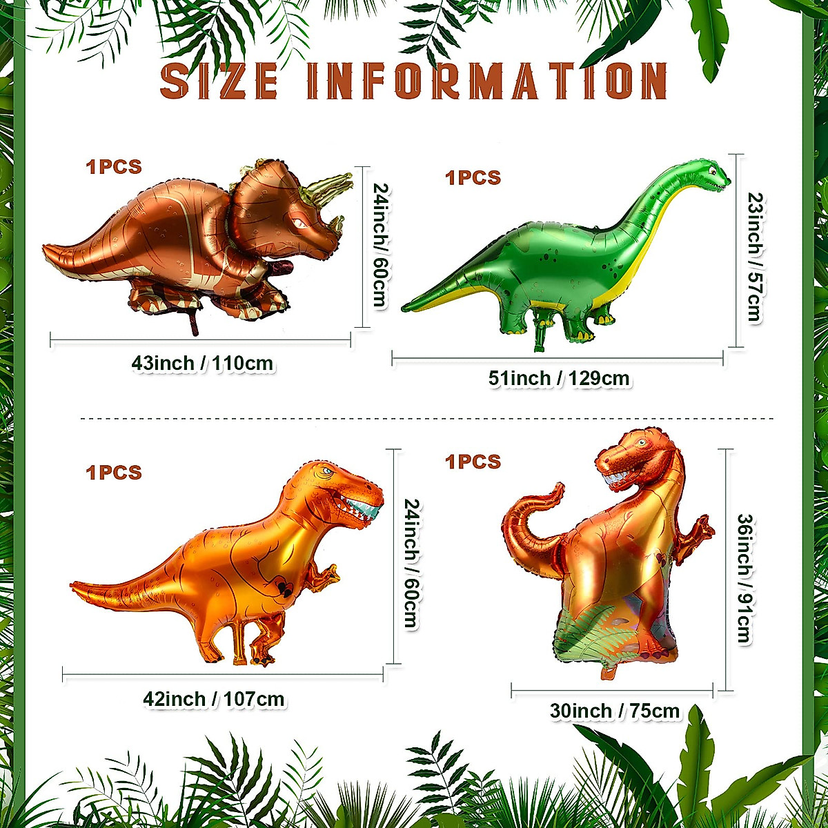 17 Pieces Dinosaur Balloons Dinosaur Party Balloons Dino Foil Aluminum Helium Balloons Giant Dinosaur Party Supplies for Birthday Baby Shower Jungle Theme Party Decorations (3rd Birthday)