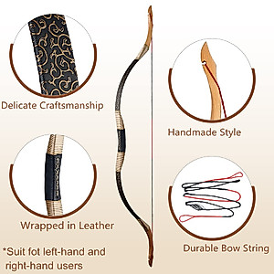 Huntingdoor Traditional Recurve Bow and Arrow Set for Adults Handmade Longbow Mongolian Horsebow Hunting Bow Set with Archery Accessories for Shooting Target Practice