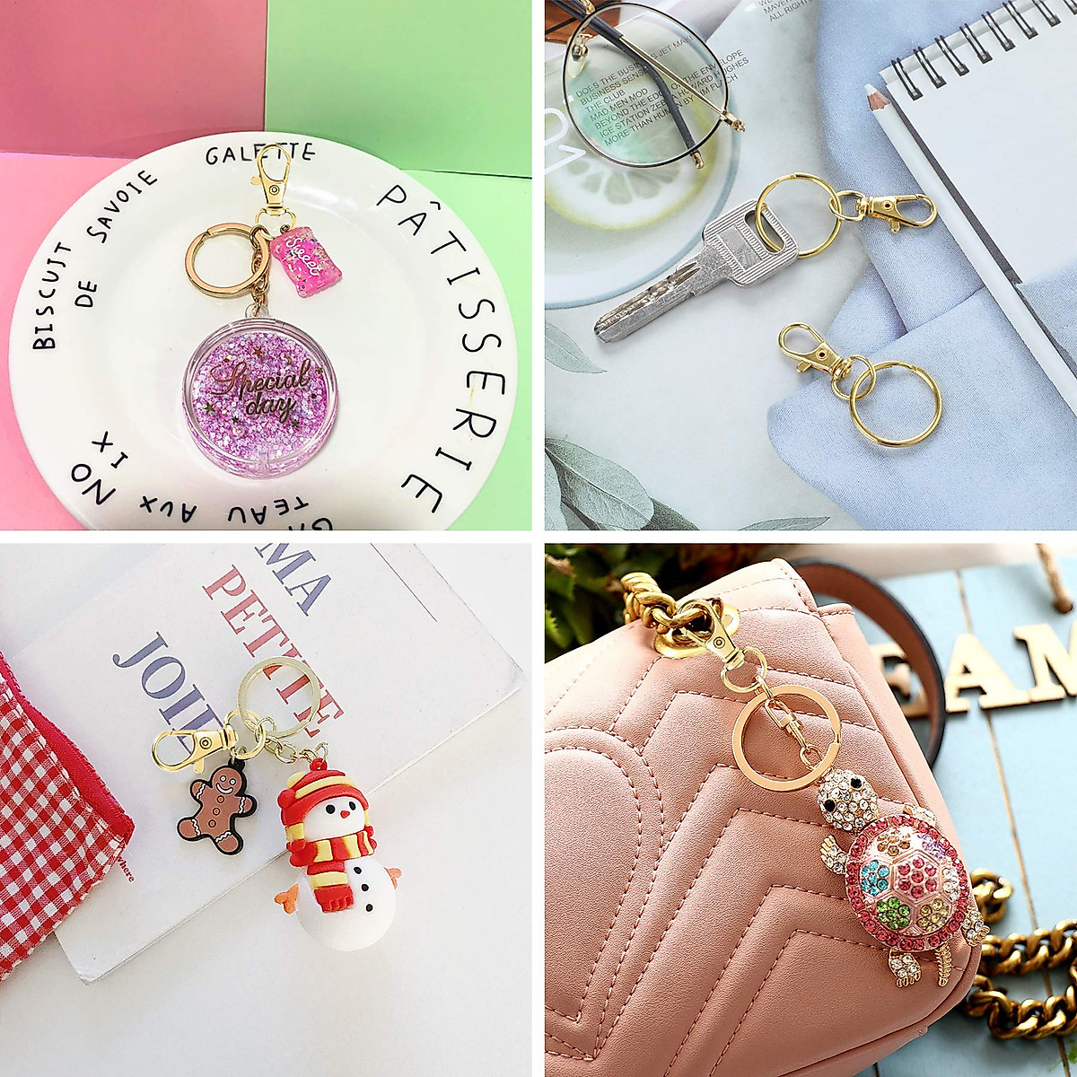 100PCS Gold Swivel Clasps Lanyard Snap Hooks with Key Rings, Key Chain Clip Hooks Lobster Claw Clasps for Keychains Jewelry DIY Crafts