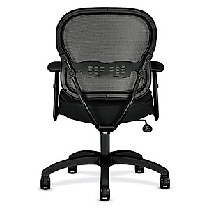 HON Wave Office Chair Mid Back Mesh Ergonomic Computer Desk Chair - Adjustable Arms, Lumbar Support, Synchro-Tilt Tension Angle Lock Recline, Comfortable Cushion, 360 Swivel Rolling Wheels - Black