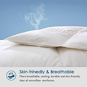 Dafinner Feathers Down Comforter Queen - Geometric Quilted Blanket with Corner Tabs, 55oz Medium Warm All Season Duvet Insert or Stand-Alone Comforter (90x90, White)