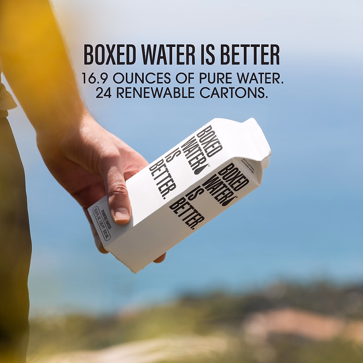 Boxed Water 16.9 oz. (24 Pack) – Purified Drinking Water in 92% Plant- Based Boxes – 100% Recyclable, BPA-Free, Refillable/Reusable Cartons – More Sustainable than Plastic Bottled Water