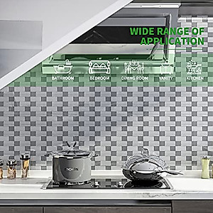 LK 10pcs Premium Self-Adhesive Metal Tiles - Peel and Stick Backsplash Tiles for Kitchen, 12"x12", Silver