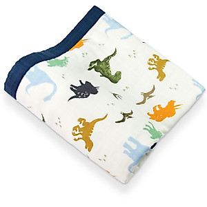 Aenne Baby, 4-Layer Muslin Toddler Crib Blanket for Boys, Warm and Hypoallergenic Extra Soft Wrap for New Borns and Infants, Dinosaur Dino Print, Large 47"x 47", 1 Pack