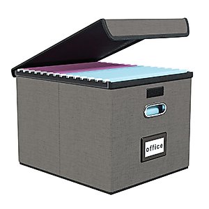 Huolewa Upgraded Portable File Organizer Box with Lid, Stylish Filing Box Organizer Cabinet For Hanging File Folders, Universal Hanging Filing & Storage Boxes with Plastic Slides for Office/Decor/Home