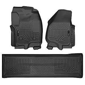 Husky Liners Weatherbeater Floor Mats | Fits 2012 - 2016 Ford F-250/F-350 Crew Cab w/DS Ft Rest & w/o Manual Transfer Case Shifter | Front & 2nd Row, 3-pc Black - 99711