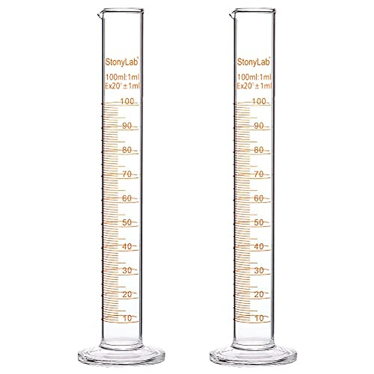 StonyLab 2-Pack 100ml Borosilicate Glass Graduated Cylinder Measuring Cylinder