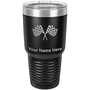 LaserGram 30oz Vacuum Insulated Tumbler Mug, Racing Flags, Personalized Engraving Included (Black)