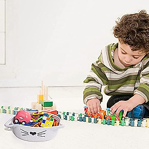 Small Woven Basket Cotton Rope Basket with Cat Ears Little Storage Baskets for Organizing Bins Organizer Wicker Nursery Room for Kids Baby Dog Toy Drawer Gifts 9.5"x8.5"x4", White