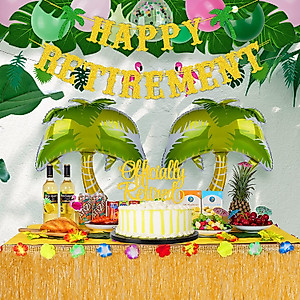 Beach Theme Retirement Party Decorations - Gold Glitter Happy Retirement Banner & Happy Retirement Cake Topper & Coconut Tree Balloons for Beach Theme Retirement Party Supplies Retired Gift Ideas