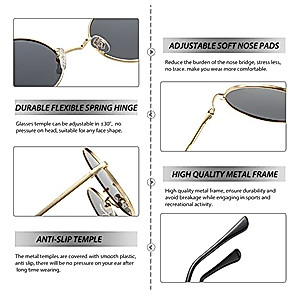NULOOQ Retro Round Polarized Sunglasses for Women Men Small Metal Frame Circle Hippie Glasses (Gold/Gray)