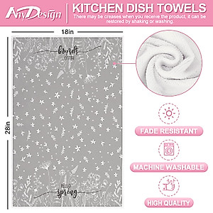 AnyDesign Easter Spring Kitchen Towel Gray Farmhouse Easter Bunny Rabbit Floral Dish Towel 18 x 28 Inch Rustic Hand Drying Tea Towel for Cooking Baking Cleaning Wipes, Set of 2