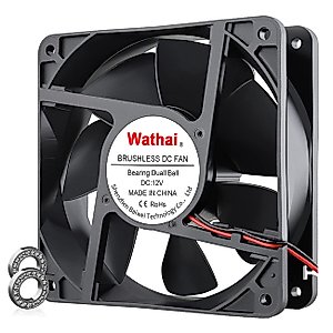 Wathai 120mm x120 x 38mm 12V 2Pin Dual Ball 12cm Industrial Cooling Fan High Airflow